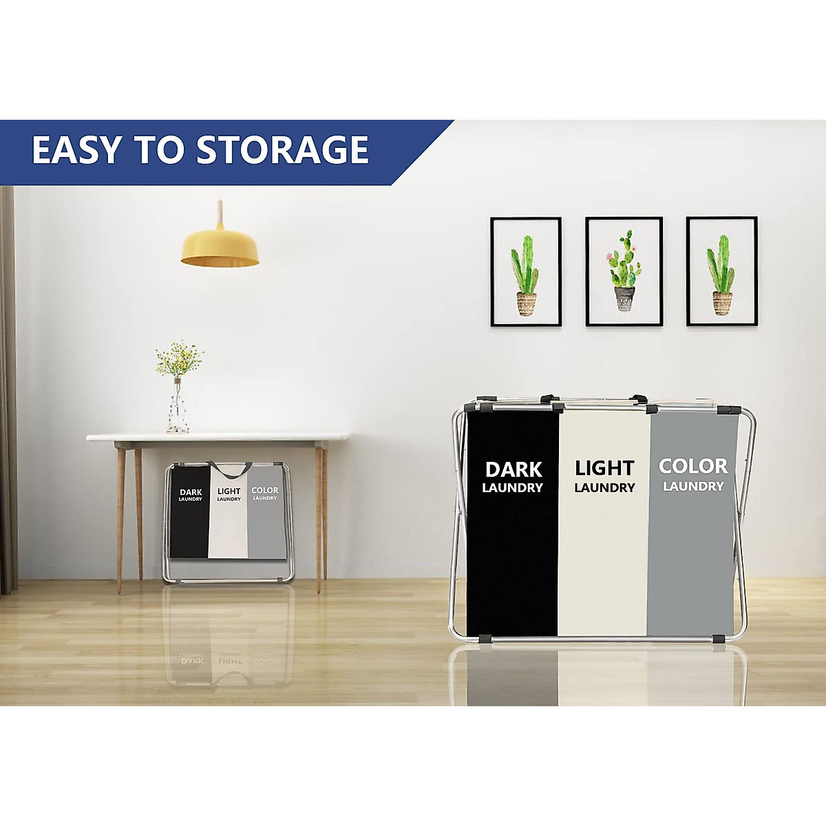 180L Laundry Basket Sorter, Large 3 Section Collapsible Laundry Hamper for Laundry Room Organization, 28" x 21"x 15" Dirty clothes Hamper Bag for Bedroom Blanket Storage Organizer (3 Section Black)