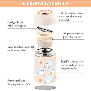 Cartoon Easter Chichen Animal Hearts Kids Womens Food Insulated Jar with Spoon 17oz/500ml Containers To Keep Food Hot Stainless Steel Vacuum Portable Thermal Food for Lunch Accessories