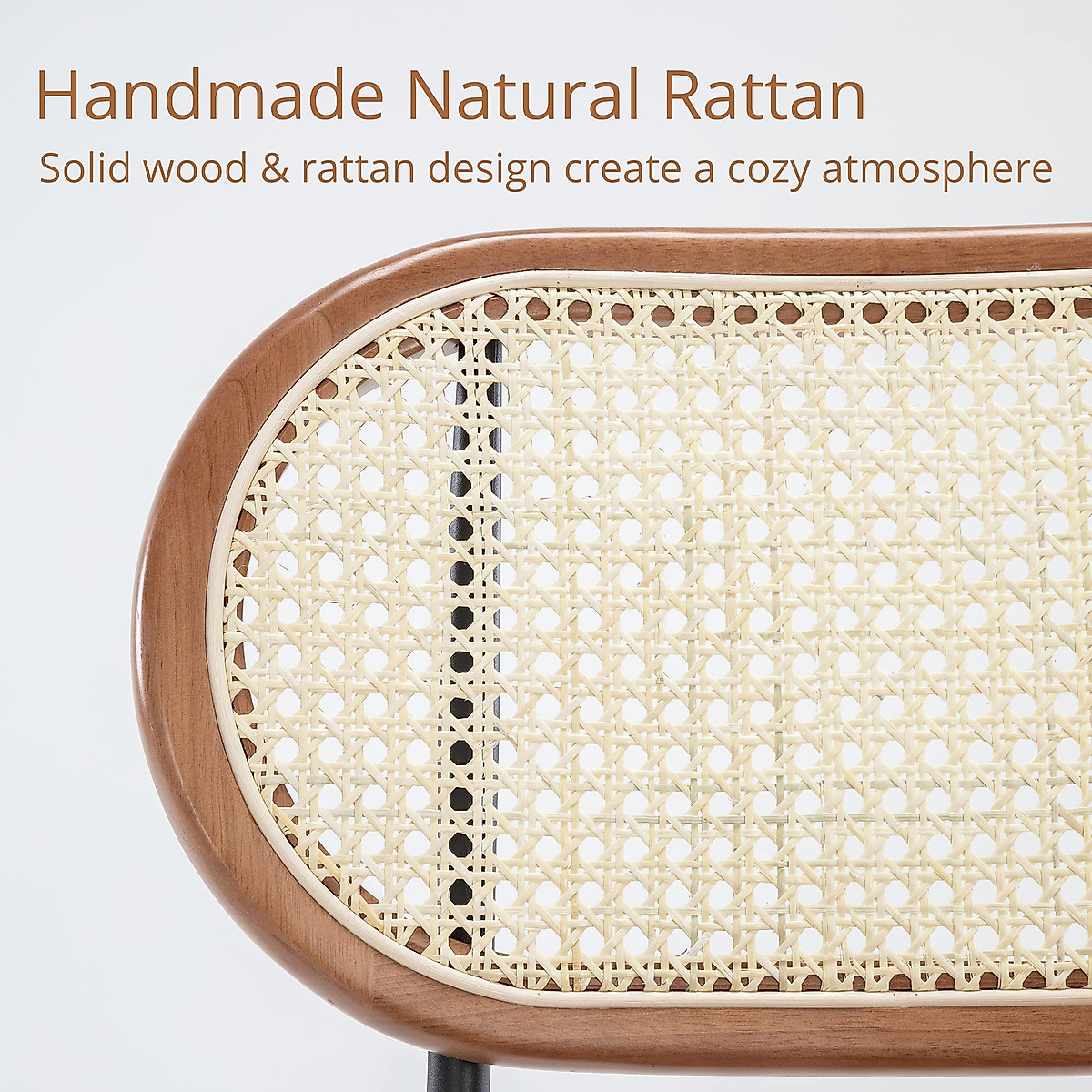 LUE BONA Faux Leather Bar Stools Set of 4,Rattan and Wood Backrest with Metal Legs，Modern Upholstered Round seat Chair Counter Height Barstools for Home Office Restaurants,24",Red Brown