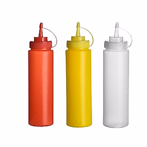 3PCS 360ML/12OZ Refillable Empty Squeeze Sauce Condiment Plastic Bottles Container Food Grade Salad Dressing Storage Jar With Cap For Oils Ketchup Mustard Vinegar Cream Honey Mayonnaise(Random Color)