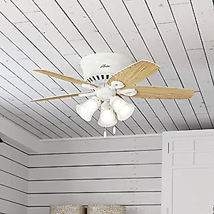 Hunter Fan Company, 51090, 42 inch Builder Snow White Low Profile Ceiling Fan with LED Light Kit and Pull Chain
