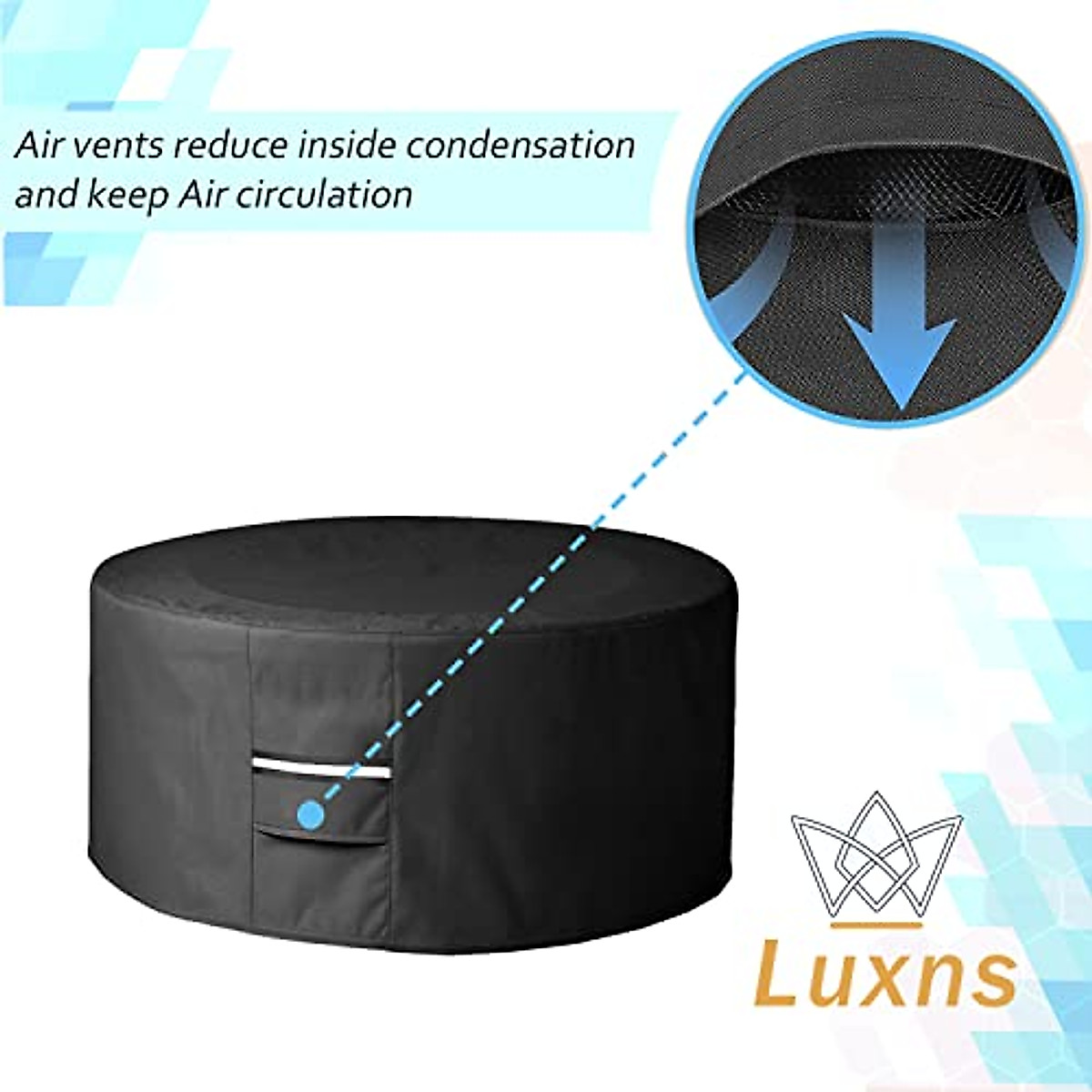 Luxns Fire Pit Cover Round, Heavy Duty Waterproof 600d Patio Outdoor Gas Fire Pit/Table/Bowl Cover - Black (Round-50”D X 24”H)