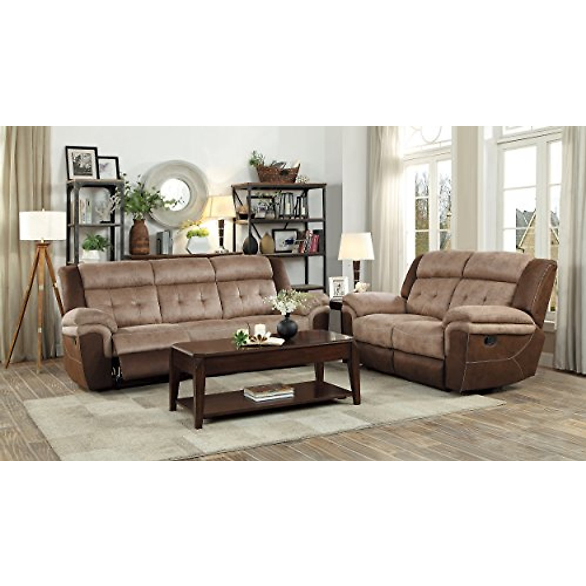 Homelegance Chai 91" Microfiber Double Reclining Sofa (Manual), Brown