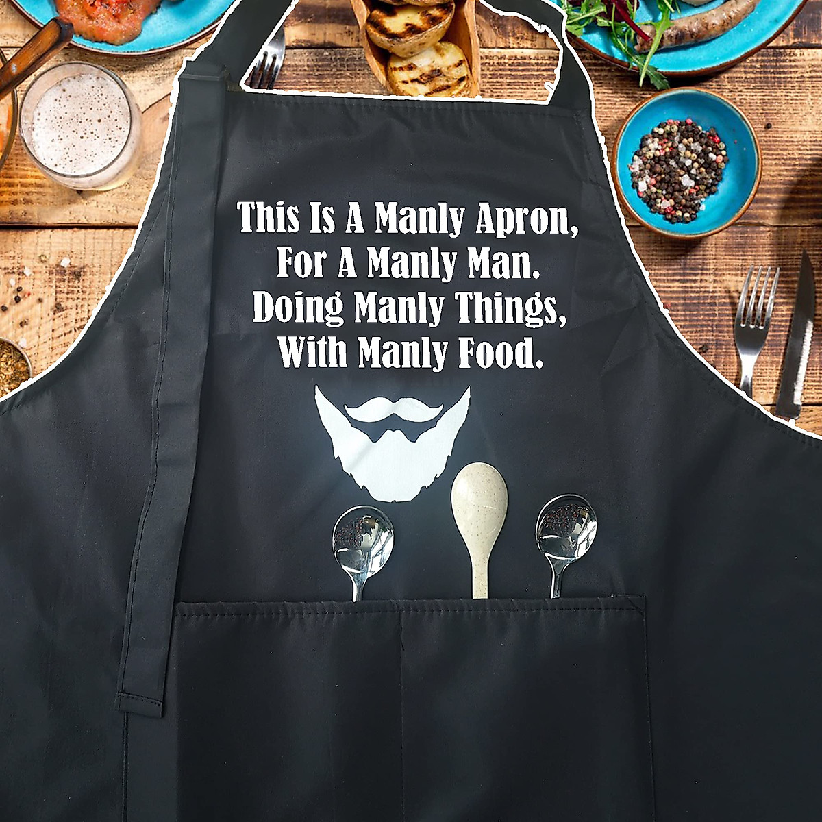 Firecos Funny Aprons for Men, BBQ Kitchen Chef Apron for Men, Grilling Aprons, Kitchen Cooking BBQ Grill Chef Apron with 2 Pockets Aprons for for Dad, Mens Gifts