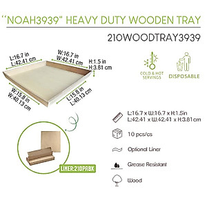 PacknWood 210WOODTRAY3939-‘‘NOAH3939’’ Heavy Duty Wooden Tray-Biodegradable Wood Serving Trays,Bamboo Trays for Eating,Parties,Wedding,Dessert,Birthdays, Serveware Appetizer 17”x 17”x1.75" in|10 pcs