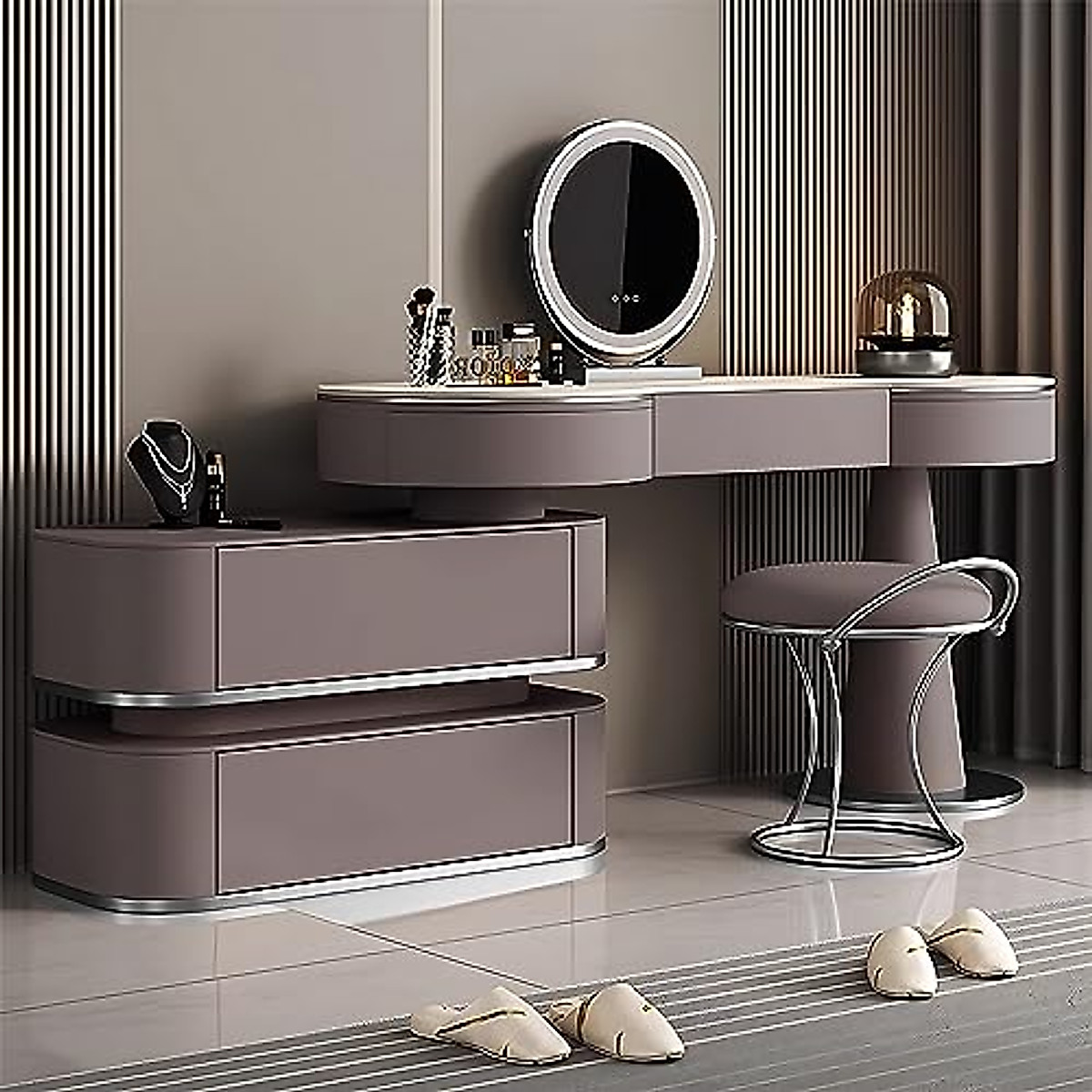 ZGNBSD Vanity Set - Luxury Makeup Table with Smart Mirror, Storage, and Vanity Chair - Premium Solid Wood Bedroom Vanity for Her