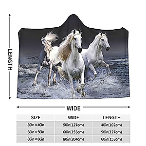 Hooded Blanket Throw Horse Running Hoodie Blanket Wearable Blanket Microfiber Soft Hooded Blanket for Kids Men Women