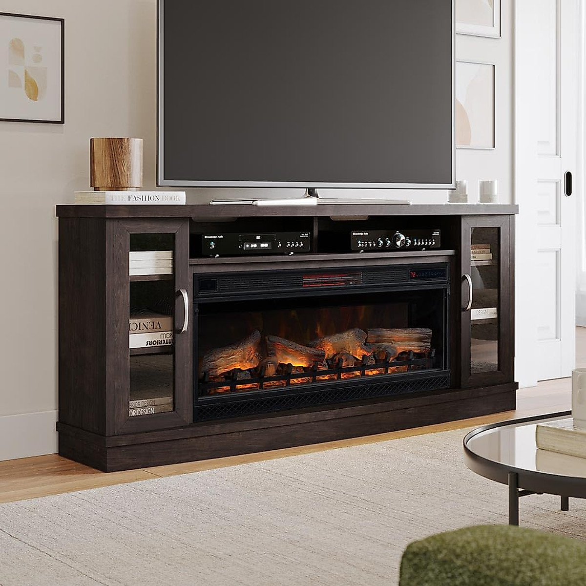 Classic Flame Hutchinson 70" Infrared Electric Fireplace Entertainment Center & 42" Linear Firebox - Oak Espresso, 42MM3115-PE91 & 42II042FGT