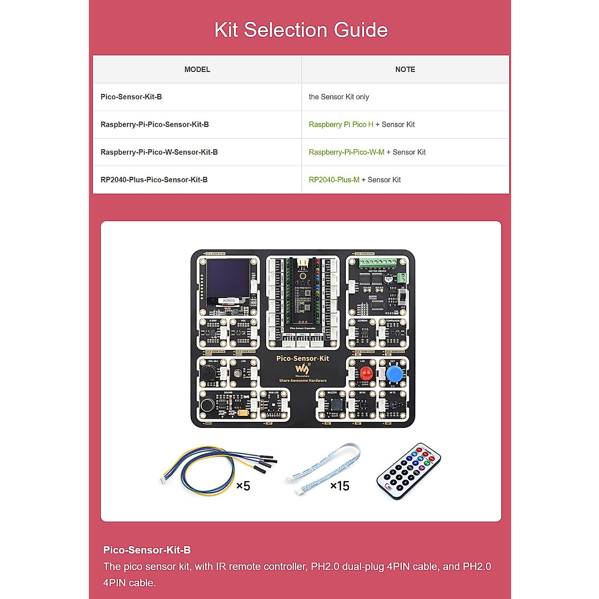 for Raspberry Pi Pico Entry-Level Sensor All-in-one Design Kit Including Pico Expansion Board and 15 Common Modules Such as LED, Button, Buzzer, etc. @XYGStudy (RPi-Pico-Sensor-Kit-B)
