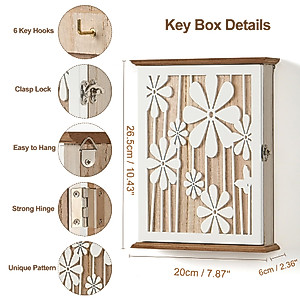 AHUONEL Key Holder Wall Mount Wooden Key Holder for Wall, Rustic Key Rack Wall Key Holder with 6 Key Hooks, Key Hanger Key Box Key Organizer for Entryway Hallway Office Home Decor