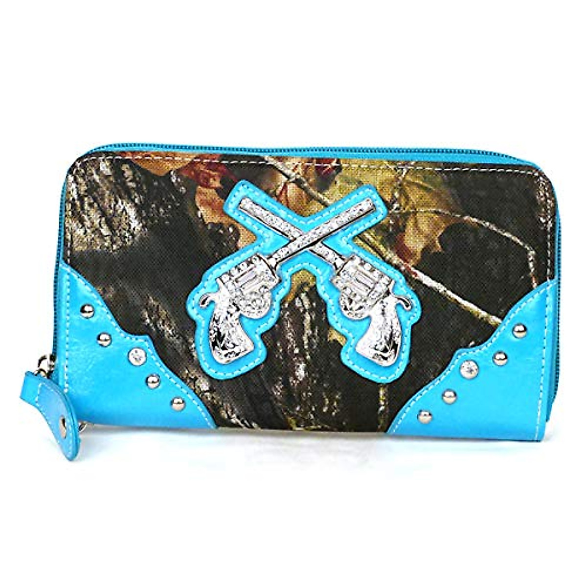 GoCowgirl Western Crossed Guns Purse Camouflage Handbag Camo W Matching Wallet (Blue)