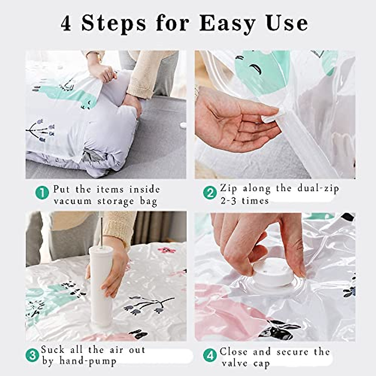 Space Saver Bags with Hand-pump Vacuum Compression Storage Bag 5 Pack(1 Large, 2 Medium, 2 Small)Vaccumed Sealer Clothes Bags for Travel Airtight & Reusable for Bedding, Blankets,Duvets and More