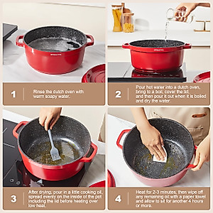 ROSSETTO 6QT Dutch Oven Pot with Lid, Ceramic Dutch Oven with Silicone Assist Handle Holder, Dishwasher Safe, Oven Safe, Non-Stick & Non-Toxic Bread Dutch Oven for Baking, Brasing, Soups, Red