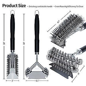 Grill Brush for Outdoor Grill, 2023 for Family Men & Father. 3 in 1 Grill Cleaner Brushes with Scraper Bristle Free, Grill Accessories 18" Stainless Steel Wire BBQ Brush.