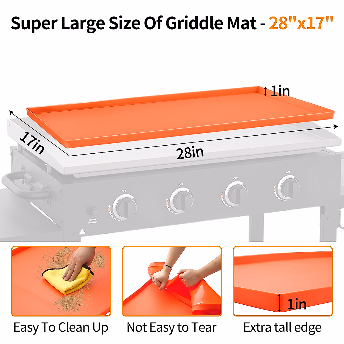 Silicone Griddle Mat, Orange Grill Mat for 28" Griddle, Keeps Lid Clean and Away from Insects, Leaves and Rust