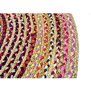 COTTON CRAFT Jute Chindi Braid Rag Rug - Boho Farmhouse Rustic Area Accent Throw Rug - Handwoven Reversible Natural Recycled Cotton - Living Room Den Study Home Décor Gift - 4 Feet Round - Multi Color