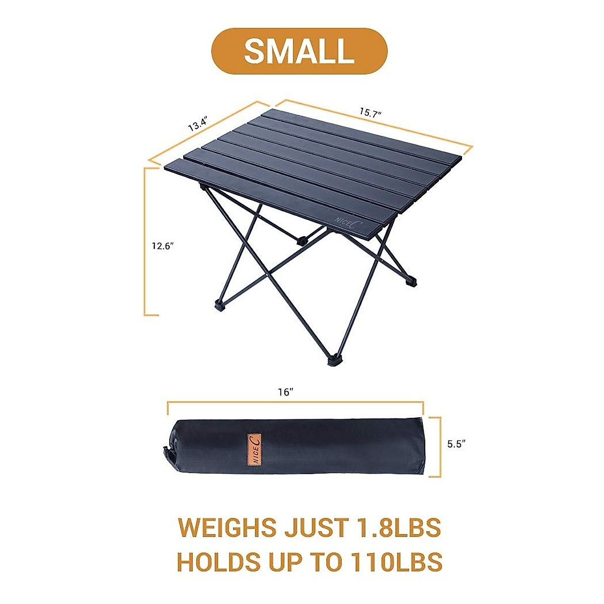 Nice C Camping Table, Camp Table, Folding Table, Beach Table, Roll up Foldable Collapsible, Aluminum Ultralight Compact with Carry Bag for Outdoor, Picnic, Cooking, Festival, Indoor, Office