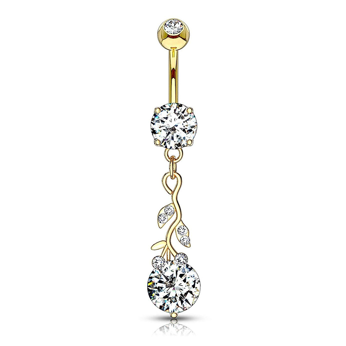 Forbidden Body Jewelry 14g Surgical Steel Sexy Vine with Solitaire CZ Dangle Belly Ring, Gold Tone