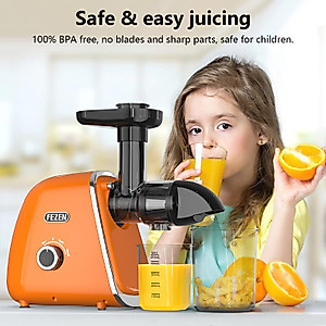 Cold Press Juicer, Fezen Juicer Machines Vegetable and Fruit Masticating juicer High Juice Yield/Two Modes/Quiet Motor With Reverse Function/Dishwasher Safe, Ideal Gift for Home