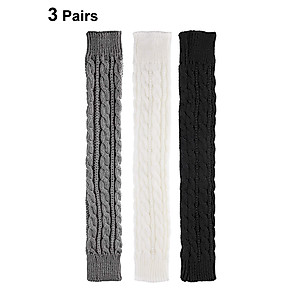 Bememo 3 Pairs Arm Warmers Long Fingerless Gloves Knit Wrist Warmers with Thumb Hole Open Finger Arm Socks for Women Adult(Black, White, Dark Gray)
