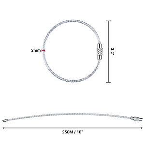 10 Inch Wire Keychain Cable,Large Stainless Steel Key Ring Loop Holder,Nylon Coated Screw Lock Key Rings,2mm Heavy Duty,Pack of 20,Silver
