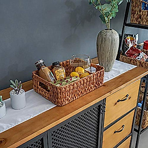 GRANNY SAYS Bathroom Baskets for Organizing, Wicker Storage Baskets for Bathroom, Bathroom Counter Storage, Toilet Basket Tank Topper, Caramel Orange, Set of Wicker Baskets 3 Pack