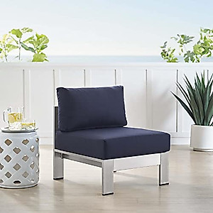 Modway EEI-4227-SLV-NAV Shore SunbrellaPatio Chair in Silver Navy