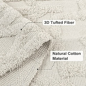 Uphome Boho Runner Rug 2' x 4.3' Tufted Cotton Accent Throw Rugs with Tassel Woven Machine Washable Tribal Floor Mat for Laundry Doorway Hallway Porch Bedroom Kitchen,Beige