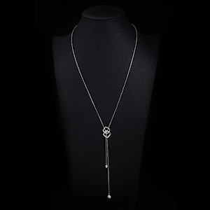 DAOCHONG Long Necklace S925 Sterling Silver Tassel Round Ball Necklace for Women, 30" (Chain adjustable)