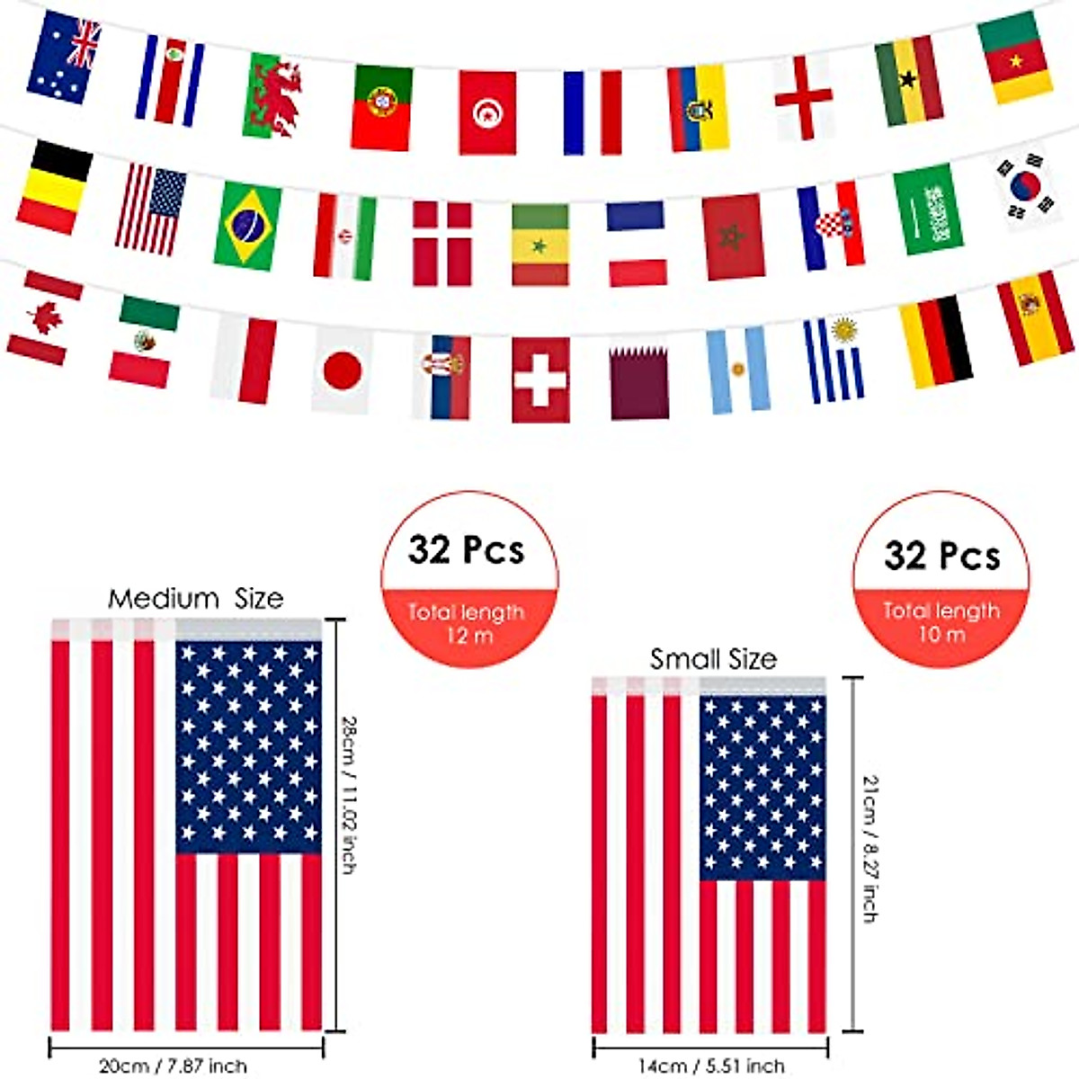 AhfuLife World String Flag Bunting, 32 Countries 2022 World Cup Flags Banners Double-sided Polyester for, Garden, Bar, Restaurant and Party Decoration