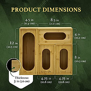 ROUVIQUE Ziplock Bag Organizer, Premium Bamboo Plastic Bag Holders, Baggie Organizer For Drawer, Gallon, Quart, Snack, & Sandwich Plastic Bag Organizer and Dispenser, 12 x 13 x 3 Inches, 4 Pieces