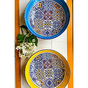 Alcoa Arte Portuguese Pottery Alcobaca Ceramic Decorative Salad Serving Bowl (Yellow) 023 10*10*2.5Inch (L x W x H)
