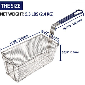 2PCS Deep Fryer Basket With Non-Slip Handle Heavy Duty Nickel Plated Iron Construction 13 1/4" x 6 1/2" x 6" Commercial Use