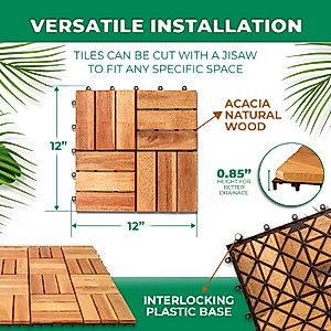 Acacia Deck Tiles (Pack of 10) - Hardwood Interlocking Patio Tiles, Outdoor Waterproof All Weather