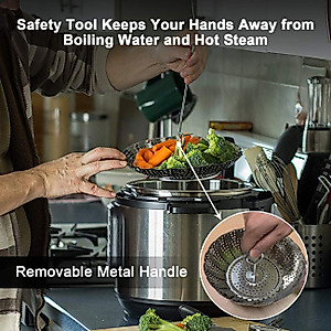 Stainless Steel Steamer Basket, Vegetable Steamer Basket for Instant Pot, Insert for Veggie/Seafood Cooking/Boiled Eggs with Safety Tool - Adjustable Sizes to fit Various Pots (5.1" to 9.5")