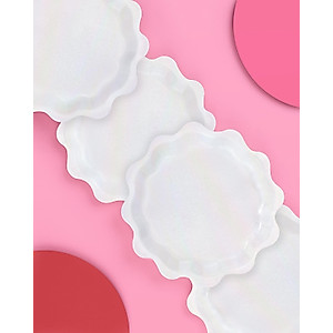 xo, Fetti White Shimmer Wavy Foil Plates - 25 pcs | Bachelorette Decorations, Happy Birthday Party, Baby Shower, Cute Disposable Tableware, 21st Bday Supplies, Bridal Shower, Engagement