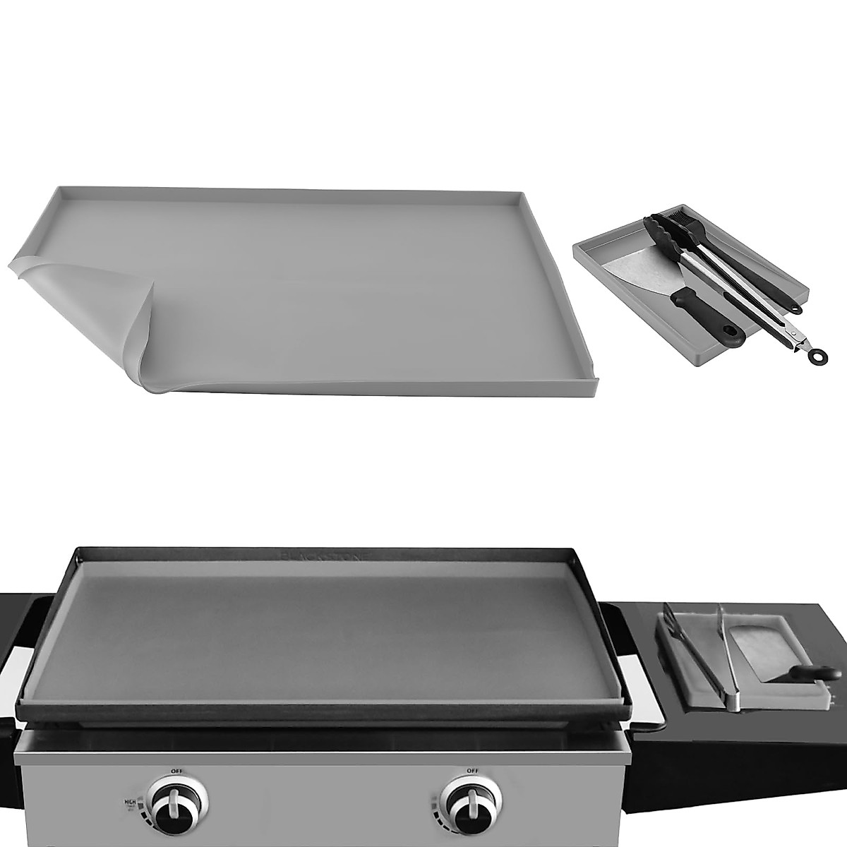 Utheer 28" Silicone Griddle Mat & Spatula Mat for Blackstone Griddle, Heavy Duty Food Grade Silicone Griddle Mat,All Season Cooking Protective Griddle Grill Cover,28 inch Blackstone griddle cover,Gray
