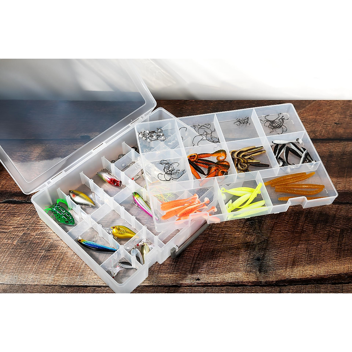 Clear Plastic Organizer Double-Layer Adjustable 59-Grid Box with Handle for Art Supplies, Jewelry Organizers and Storage, Beads, Tackle Box, Office Supplies, Small Items