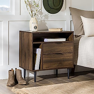 Walker Edison Modern Wood Nightstand Side Table Bedroom Storage Drawer and Shelf Bedside End Table, 25 Inch, Dark Walnut