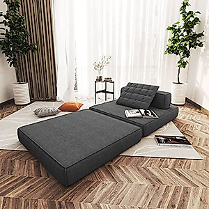 ORRD Modular Fold Sofa Bed, Modern Linen Convertible Sleeper Couch Tufted Sectional Sofa Floor Single Couch Padded Cushion for Living Room, Bedroom (Grey)