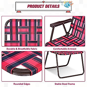 GYMAX Folding Chair, 6Pcs Patio Lawn Chair Set with Armrest, Indoor/Outdoor 6 Pack Webbed Lightweight Dinning Chair, Portable Beach Chair for Outside, Poolside, Backyard (Red)