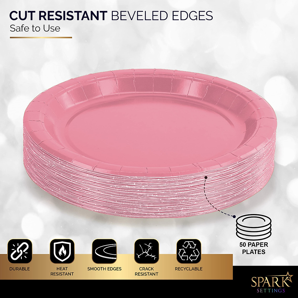 Amcrate Disposable Paper Plates Pink, 6 3/4 Inches Paper Dessert Plates, Strong and Sturdy Disposable Plates for Party, Dinner, Holiday, Picnic, or Travel Party Plates, Pack of 50