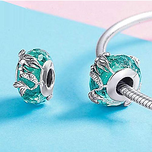 Murano Glass Bead Bracelets for Women 925 Silver Lampwork Ocean Charm Spacer Bead For European Bracelets (Green Mermaid Charms)