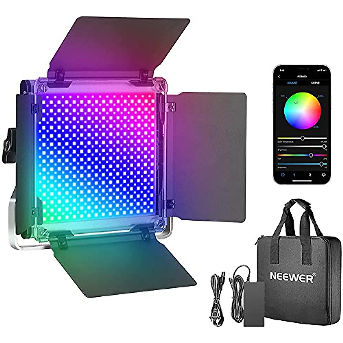 Neewer 660 RGB Led Video Light with APP Control, 360°Full Color Video Lighting, CRI 97+ with Barndoor/U Bracket for Gaming, Streaming, YouTube, Webex, Broadcasting, Web Conference, Photography