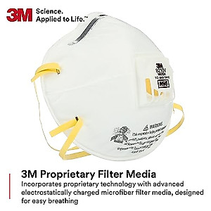 3M Particulate Respirator 8210V with Cool Flow Valve, Smoke, Grinding, Sanding, Sawing, Sweeping, Woodworking, Dust, 80/Pack