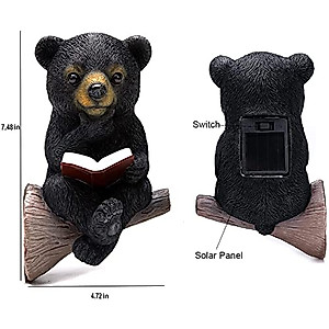 JARPSIRY Sitting Bear Tree Hugger with Solar LED Light, Baby Bear Reading Book Garden Statue, Resin Animal Figurine Outdoor Decor, Yard Art Sculpture for Lawn, Yard, Patio, Porch Ornaments