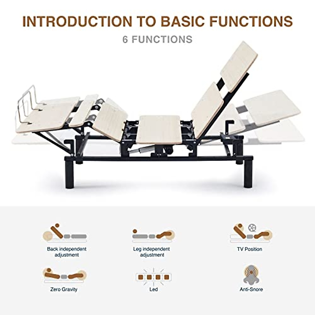 Applied Sleep Queen Adjustable Bed Frame Adjustable Bed Base with LED Under Bed Lighting, Bluetooth APP, Back and Foot Incline (Queen)