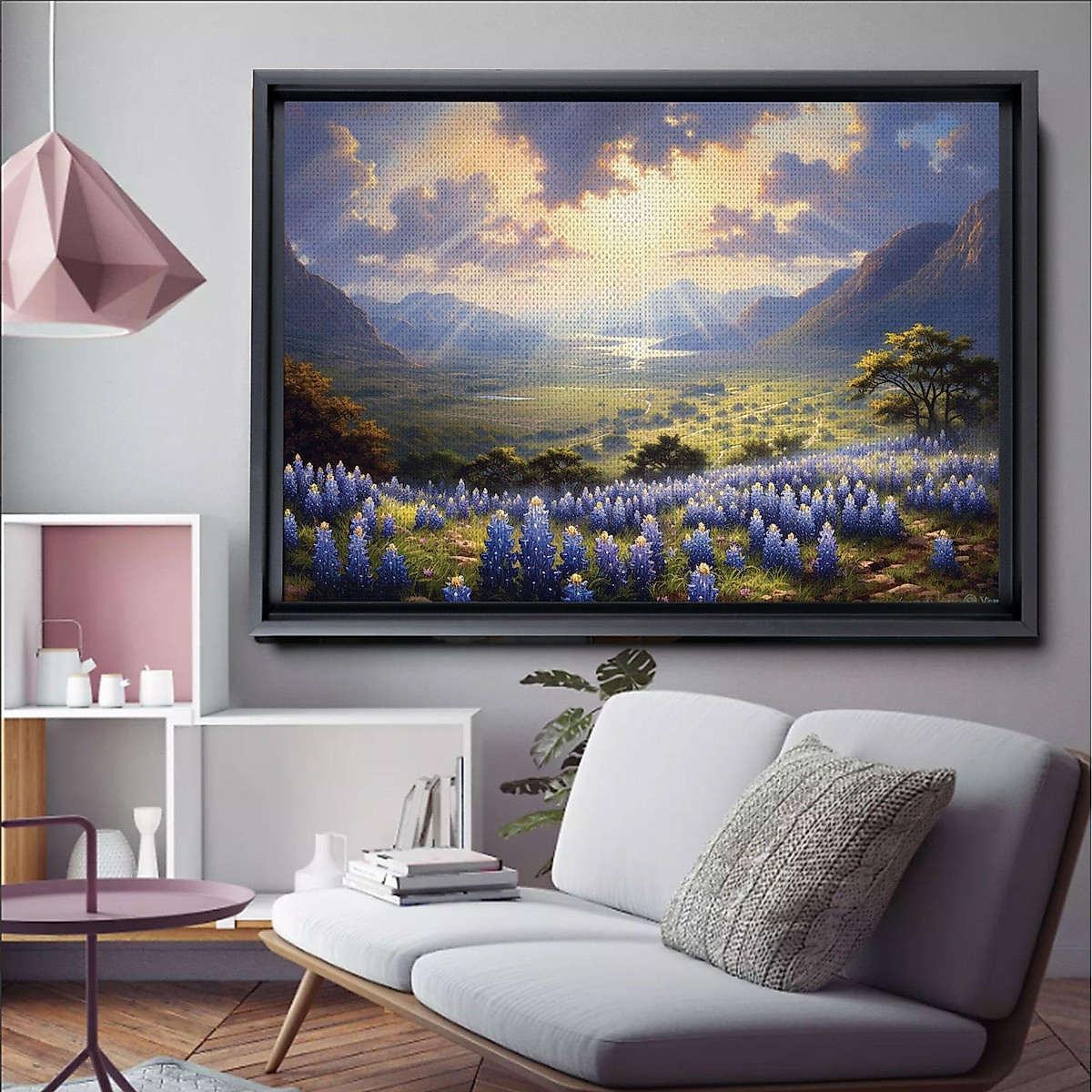 Enchanting Texas, Native Texas Hill Country Bluebonnet Landscape - Fine Art Print Mounted in a White Mat Board