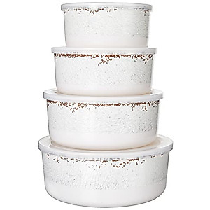 Gibson Home Mauna Melamine 8 Piece Nesting Food Storage Set W/PP Lid- 54OZ, 40OZ, 27OZ, 19OZ – Ice White (135400.08)