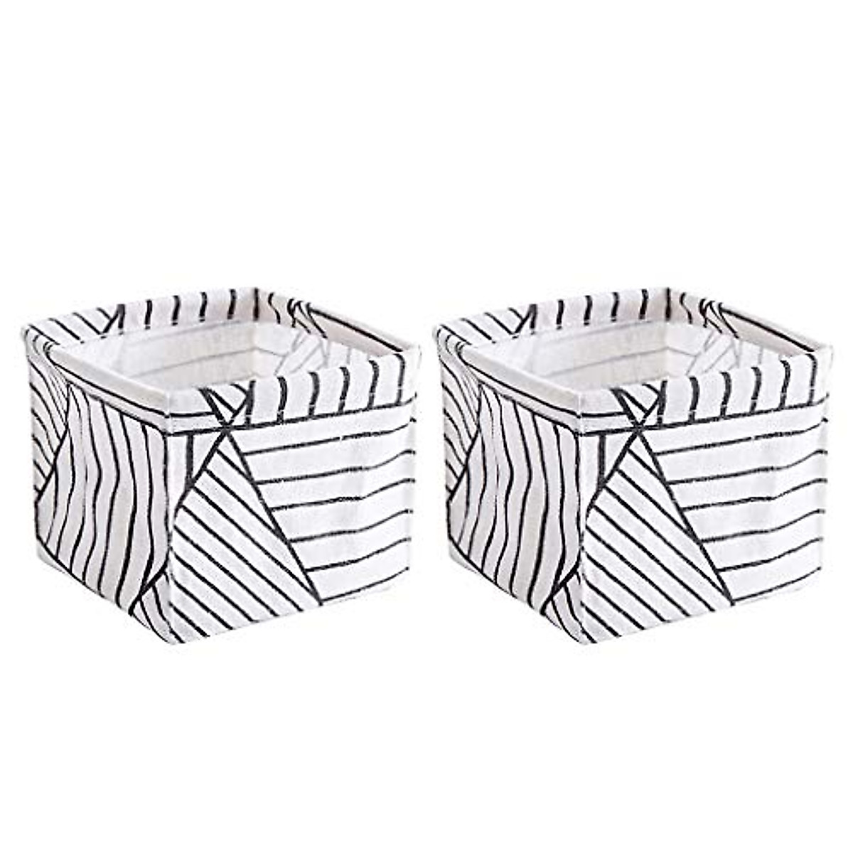 Lekgymr Durable Small Storage Baskets, 2pcs Cute Pattern Cotton Linen Fabric Mini Storage Bin Foldable Desktop Drawer Organizer Box for Home and Office